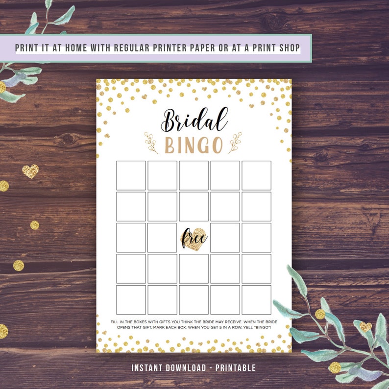 Bridal Bingo Game Bingo Cards Printable Gold Confetti | Etsy UK