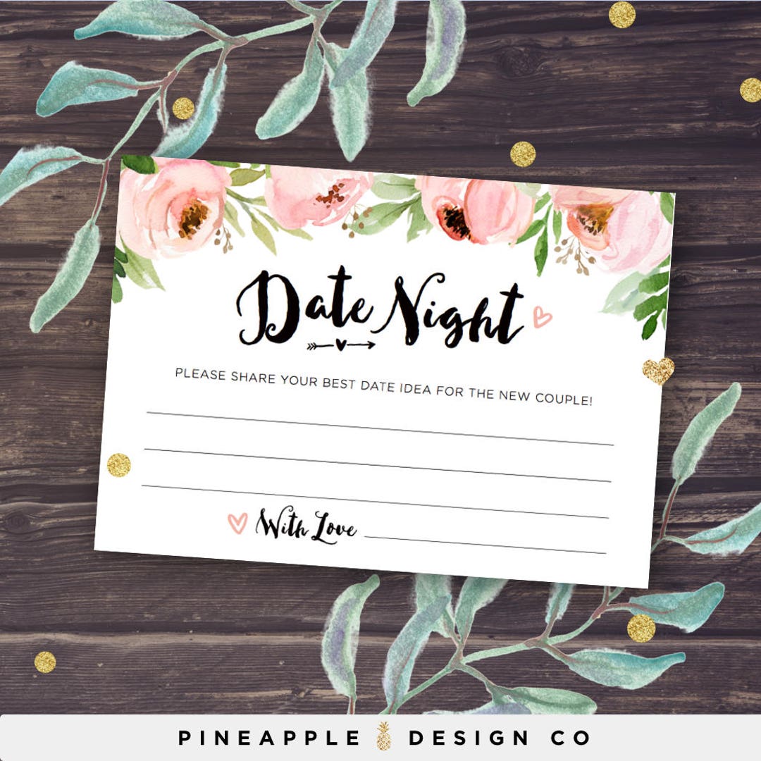 Date Night Cards, Boho Floral Bridal Shower, Date Jar Ideas, Printable ...