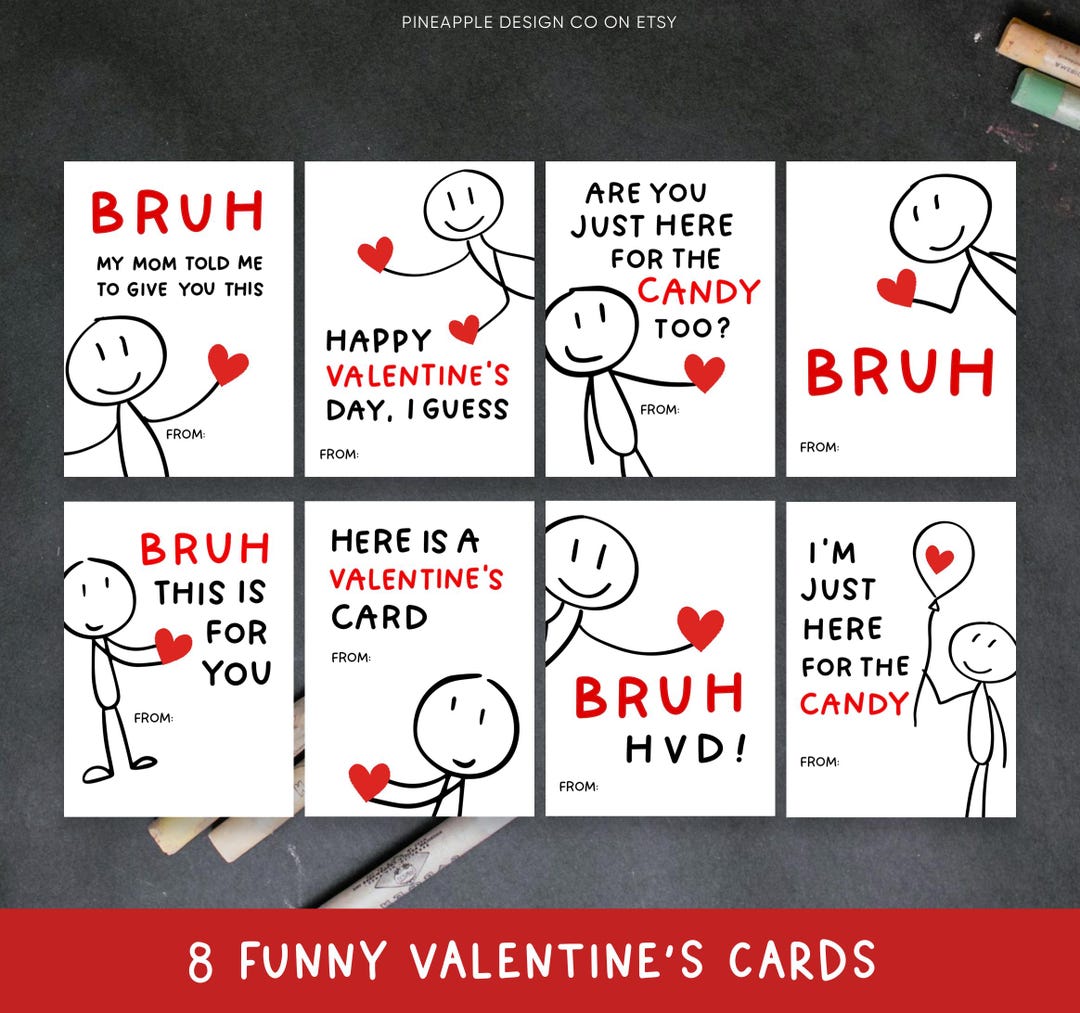 Bruh Valentines Cards, Funny Kids Valentine's Day Cards, Slang ...