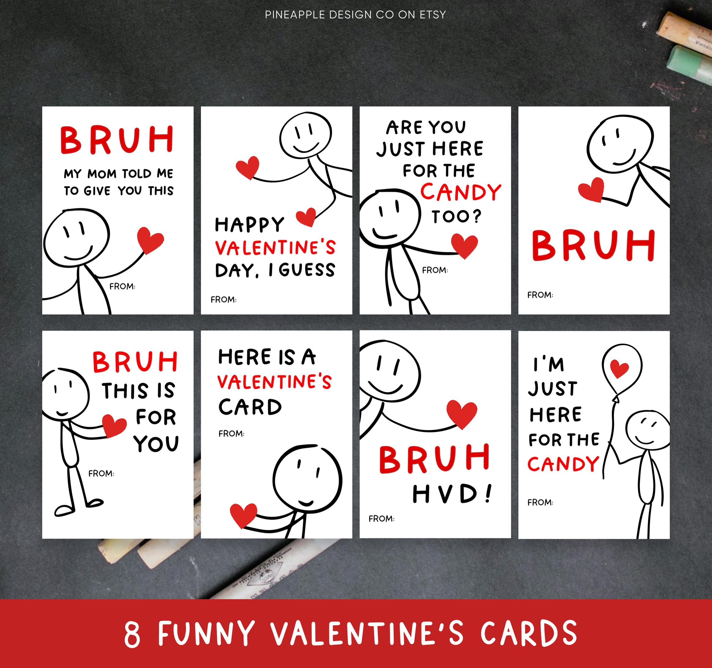 Bruh Valentines Cards, Funny Kids Valentine's Day Cards, Slang ...