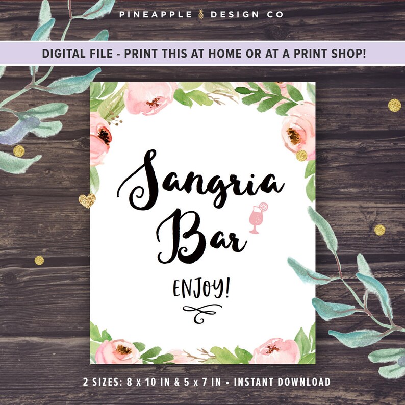 Sangria Bar Sign Printable Bridal Shower Signs and Decor - Etsy