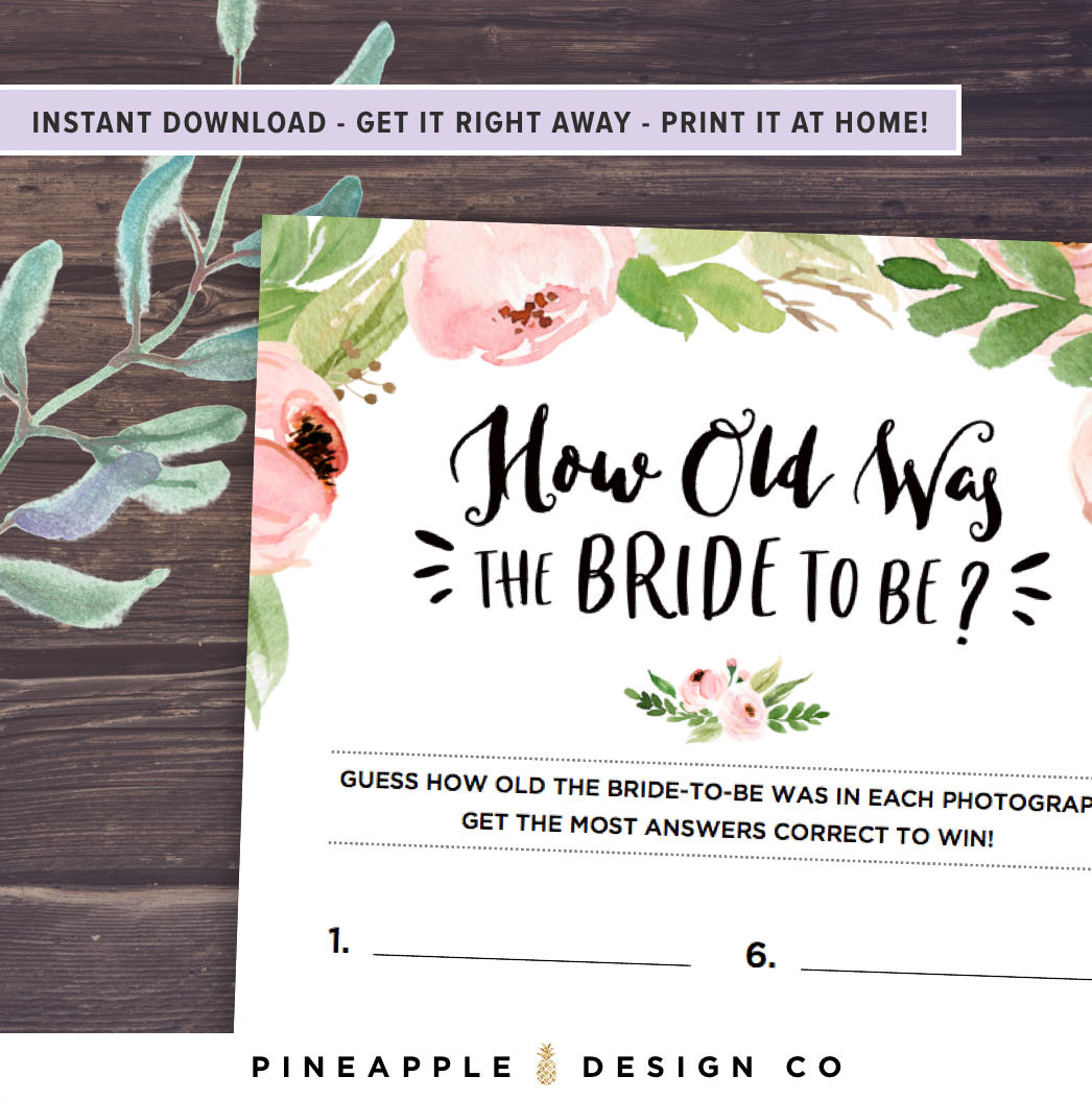 Floral Bridal Shower How Old Was the Bride Game Guessing | Etsy