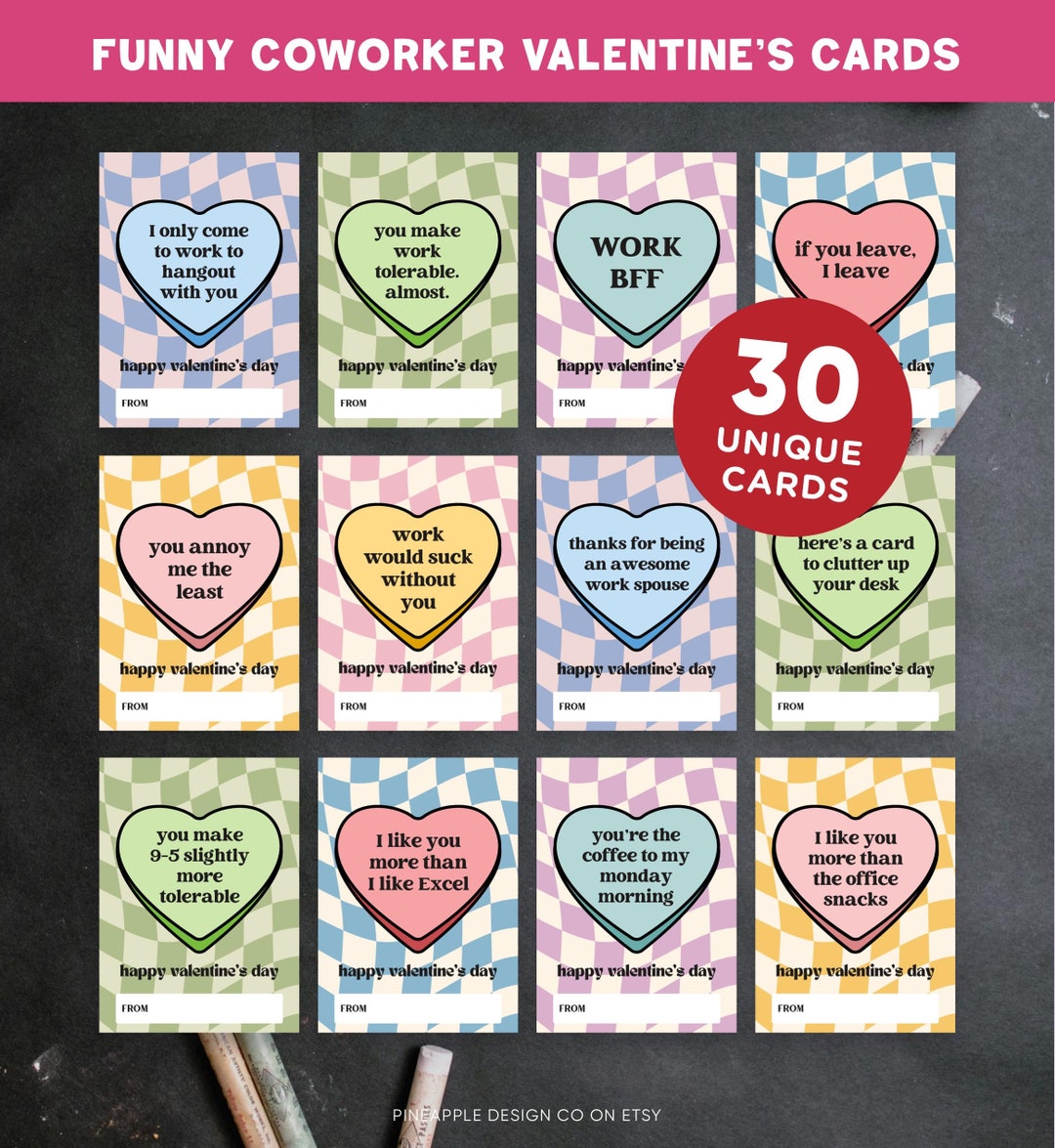 Funny Coworker Valentine's Day Cards, 30 Adult Valentines Cards for ...