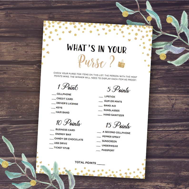 Whats in Your Purse Game, Printable Wedding Shower Game, Bridal Shower ...