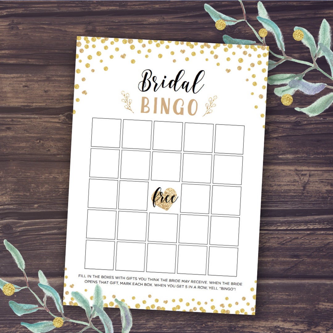 Bridal Bingo Game, Bingo Cards Printable, Gold Confetti, Bachelorette ...