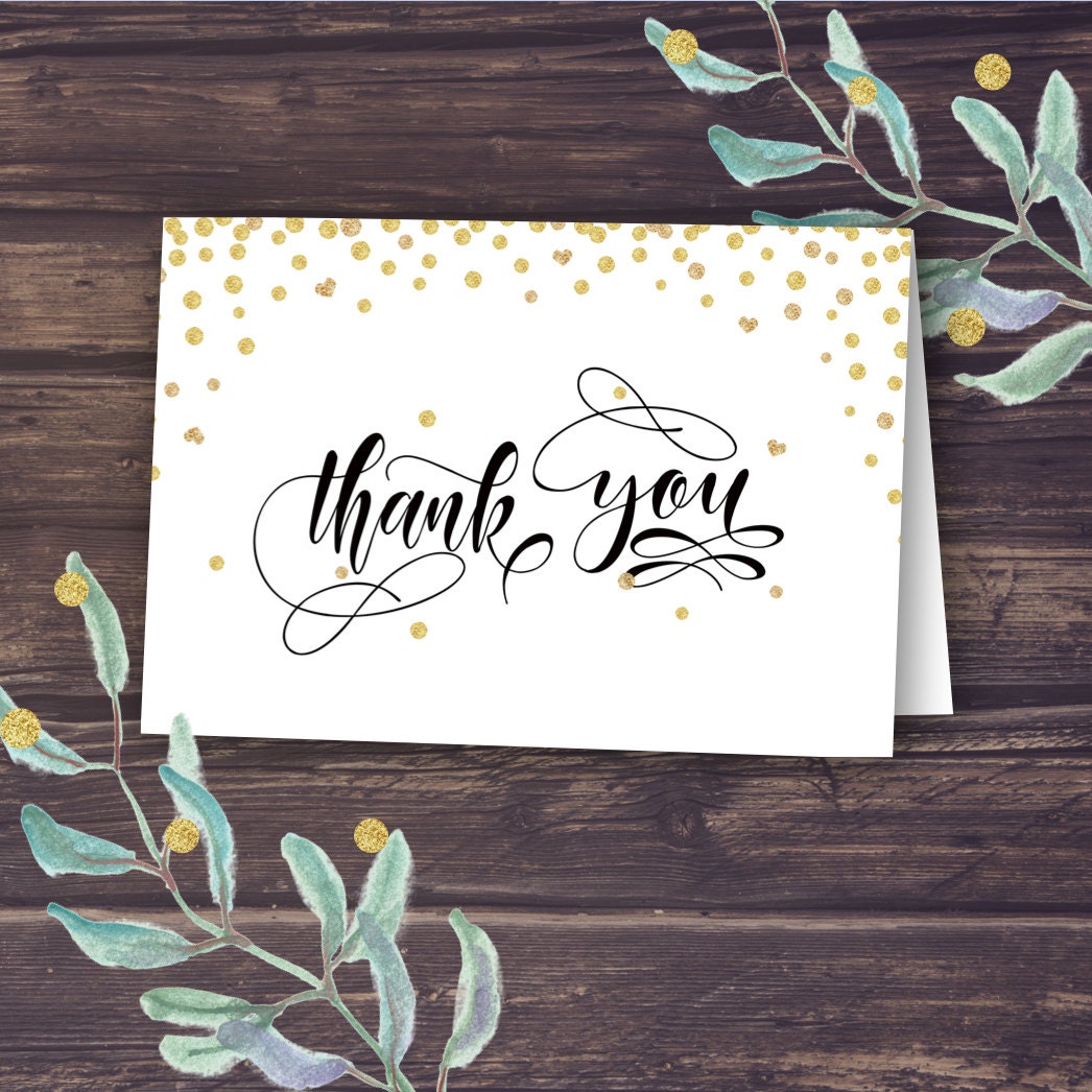 Gold Thank You Cards, Printable Thank You Cards for Bridal Shower ...