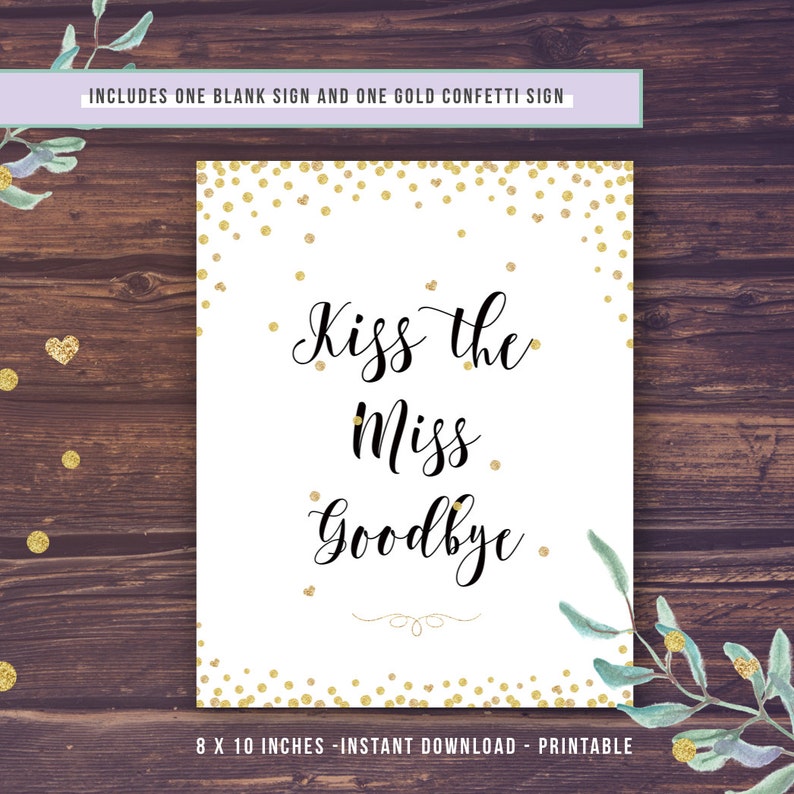 Kiss the Miss Goodbye Sign, Bridal Shower Game Ideas, Unique Activities ...