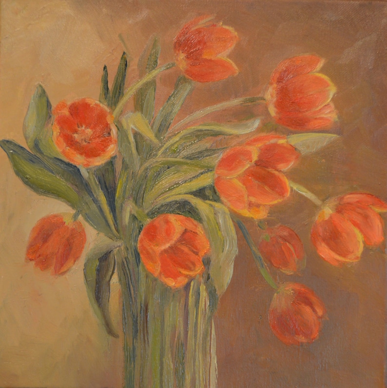 Original Painting Orange Tulips One of a Kind Oil on - Etsy