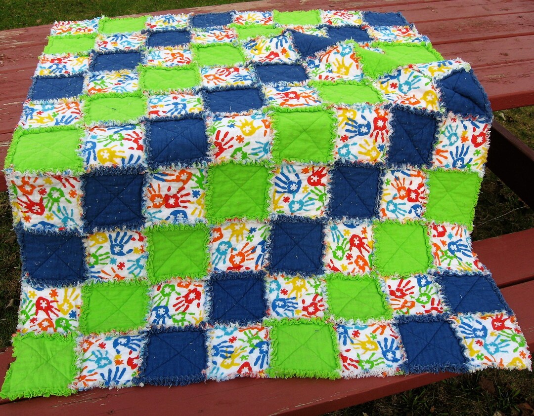 Baby rag quilt/wuzzy/cuddle blanket/autism awareness puzzle - Etsy.de