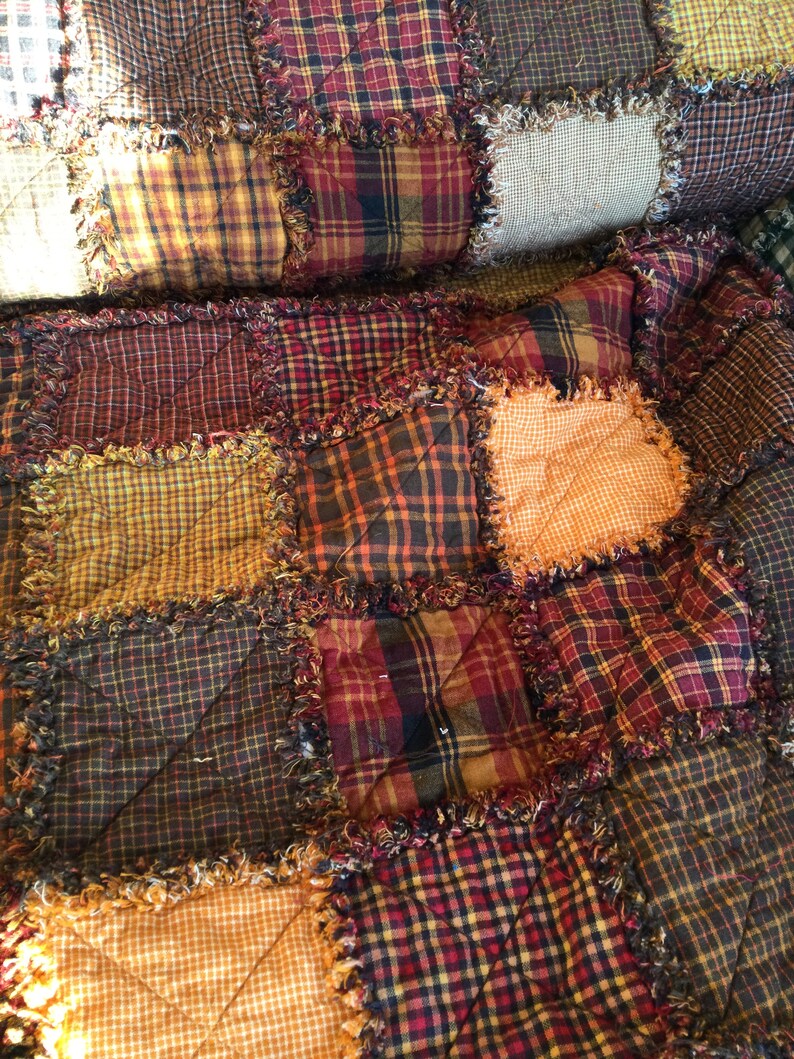 Queen Sized Homespun Rag Quilt in Autumn Colors - Etsy