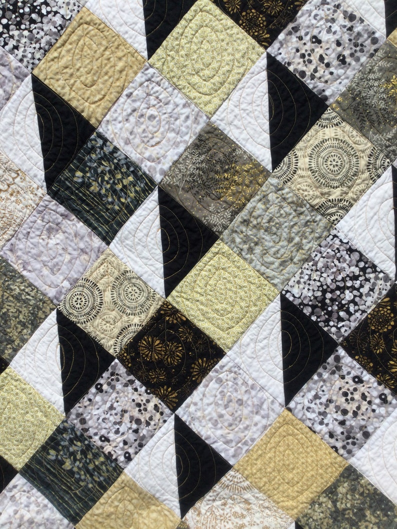 Handmade Black White Gold Throw Quilt - Etsy