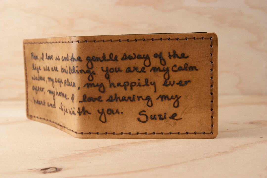Mens Custom Leather Bifold Wallet With Personalized Handwriting ...
