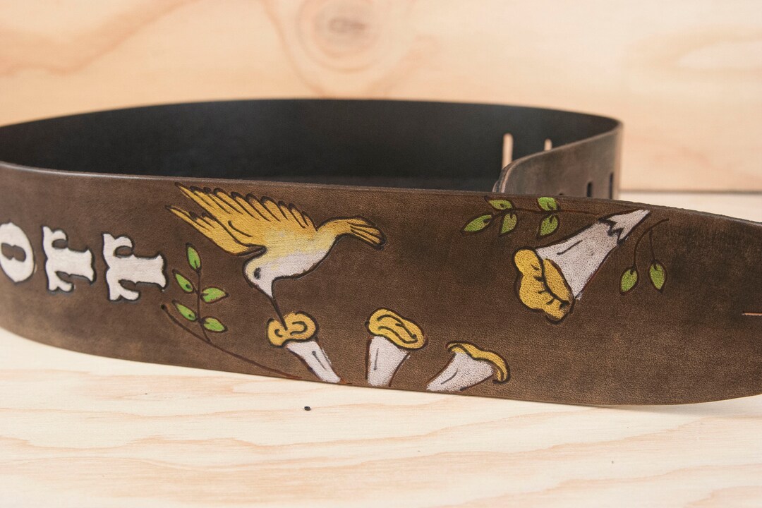 Custom Leather Guitar Strap: Hummingbird, Flowers, Personalized Name - Etsy