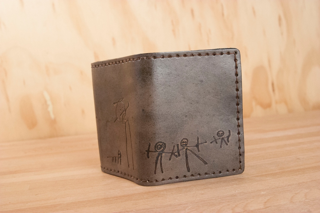 Custom Leather Trifold Wallet – Personalized Kids Artwork, Antique ...
