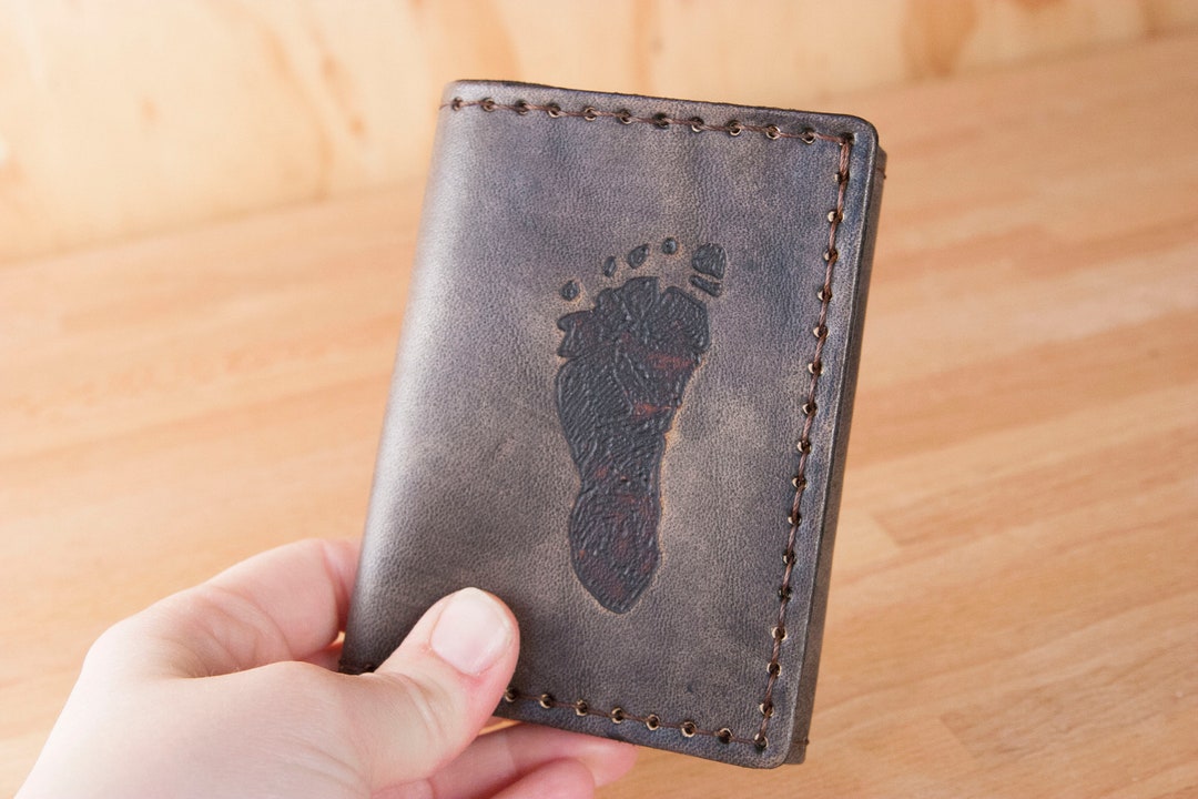 Custom Leather Trifold Wallet: Baby Footprint, Secret Inscription - Etsy