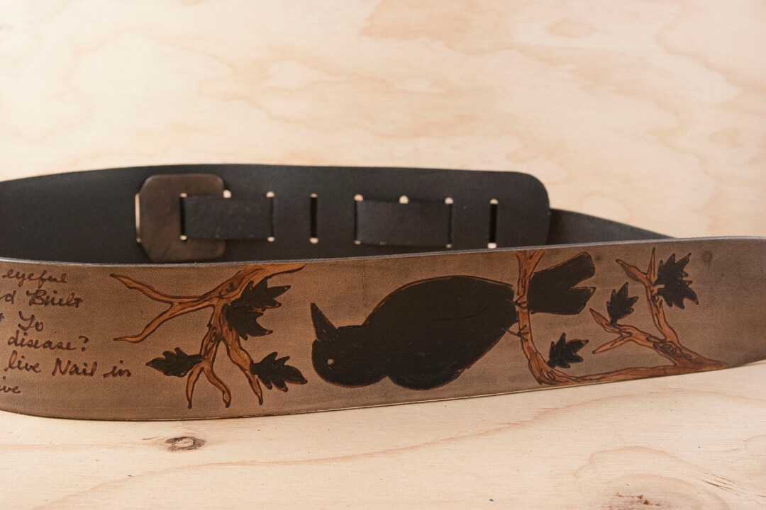 Personalized Leather Guitar Strap: Crow, Raven & Tree Inscription - Etsy