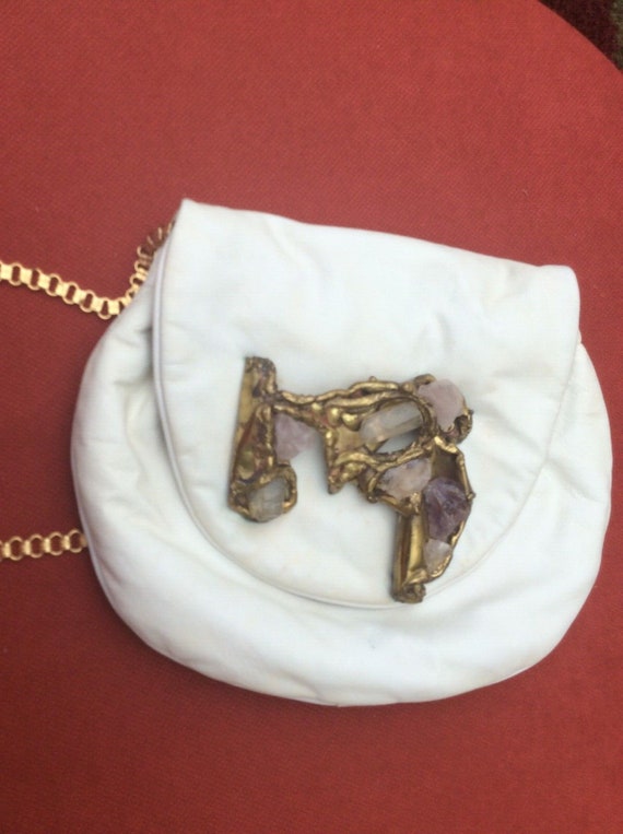 Purse Fancy Nancy Vintage 1980's Bag White Leather wi… - Gem