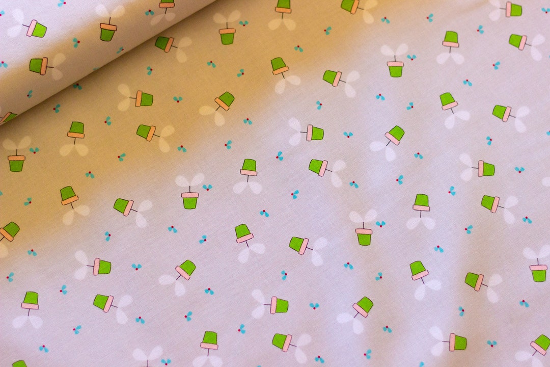 Riley Blake Fabric - Hubert and Sorrel Seedling Pots Grey - Simone ...