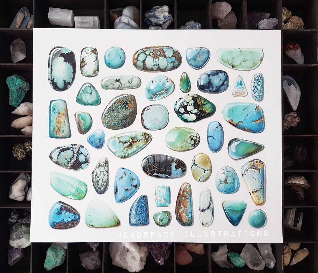 ORIGINAL Turquoise Stones Colored Pencil Mineral Crystal Art by ...