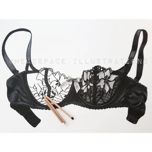 ORIGINAL Black Lace Bra Colored Pencil Art by Headspace Illustrations ...