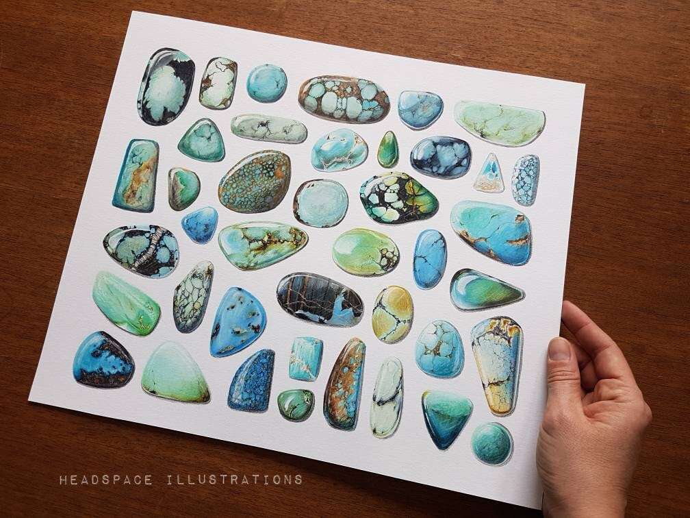 ORIGINAL Turquoise Stones Colored Pencil Mineral Crystal Art - Etsy