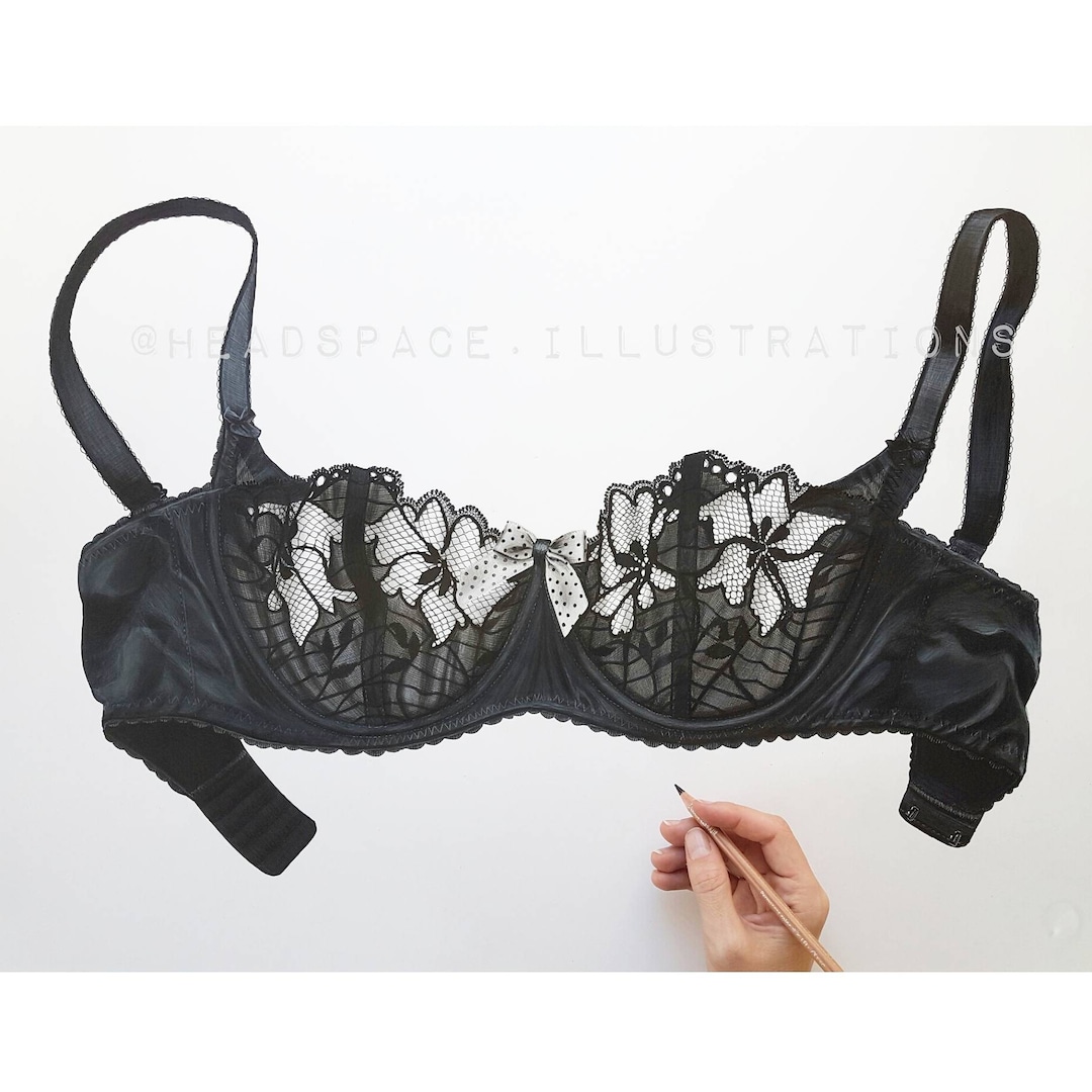 ORIGINAL Black Lace Bra Colored Pencil Art by Headspace Illustrations ...