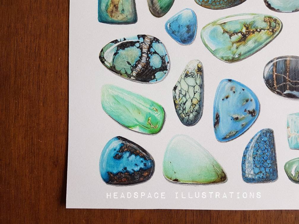 ORIGINAL Turquoise Stones Colored Pencil Mineral Crystal Art - Etsy