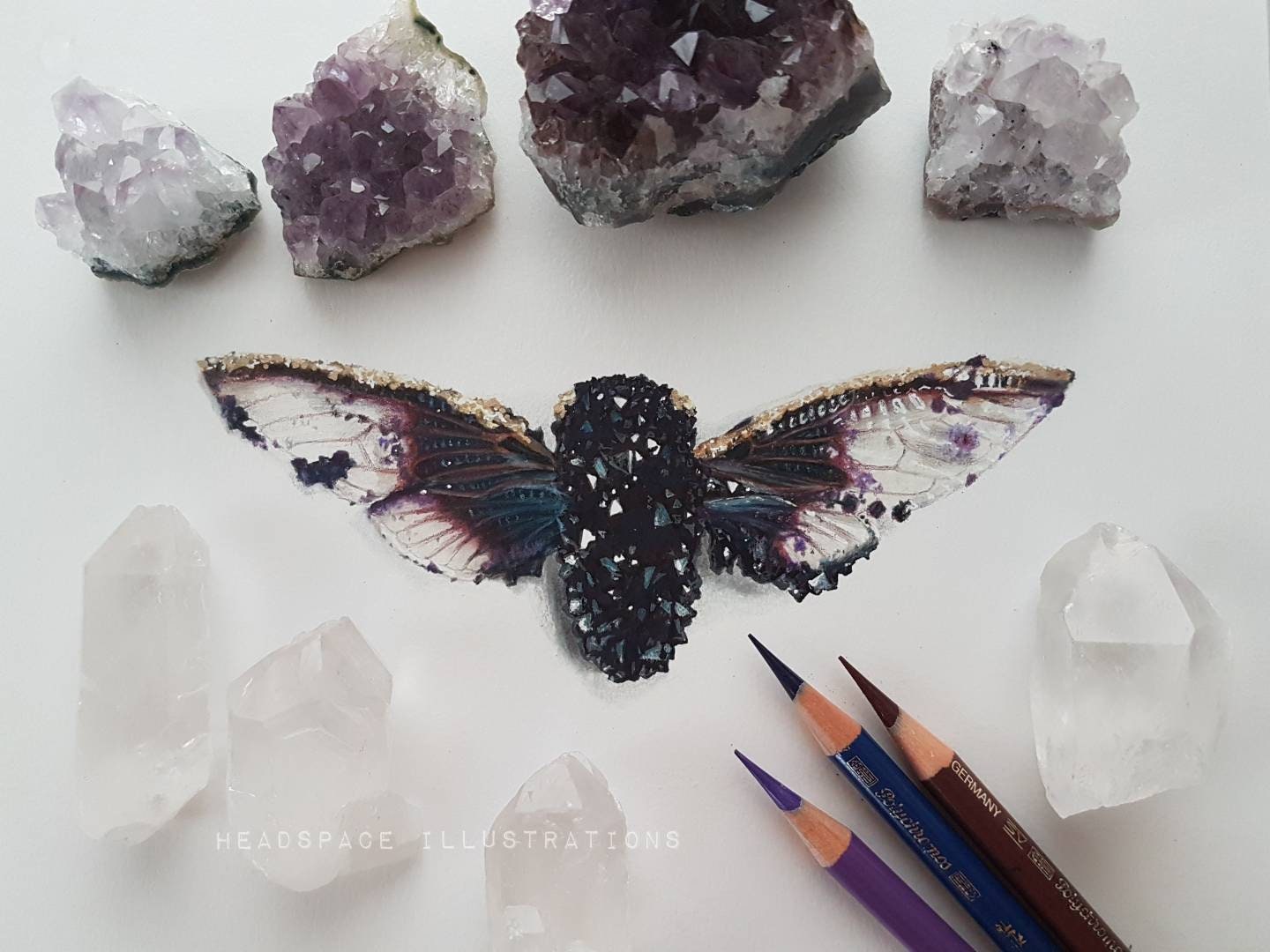 Crystal Cicada With Hand Painted Gold Colored Pencil Insect - Etsy
