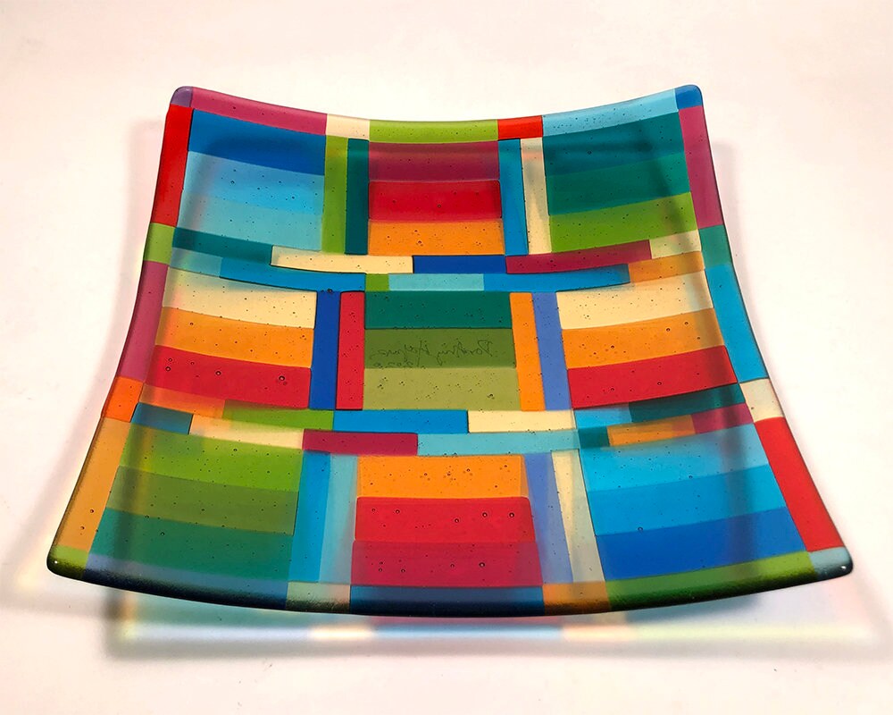 Dorothy Hafner Art Glass Platter 12 X 12 color Play - Etsy UK