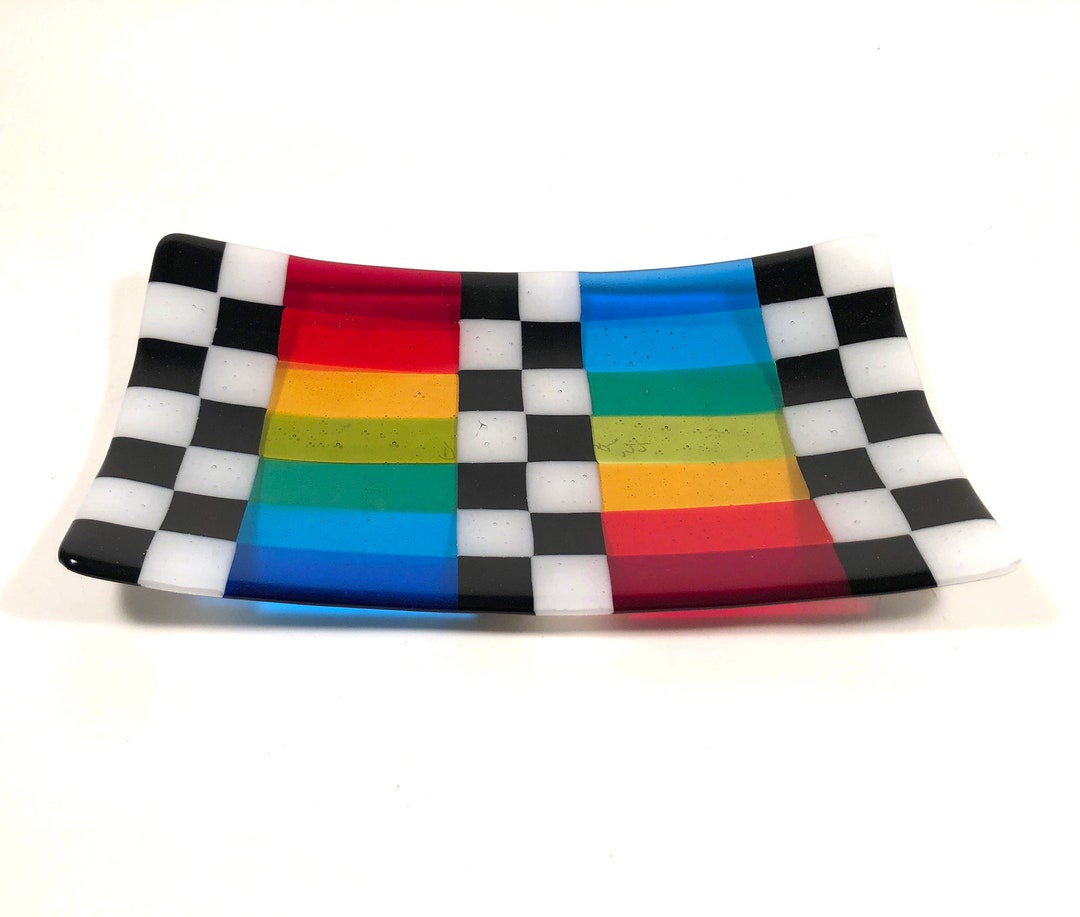 Dorothy Hafner Art Glass Tray, rainbow, Colorful, Festive, Contemporary ...