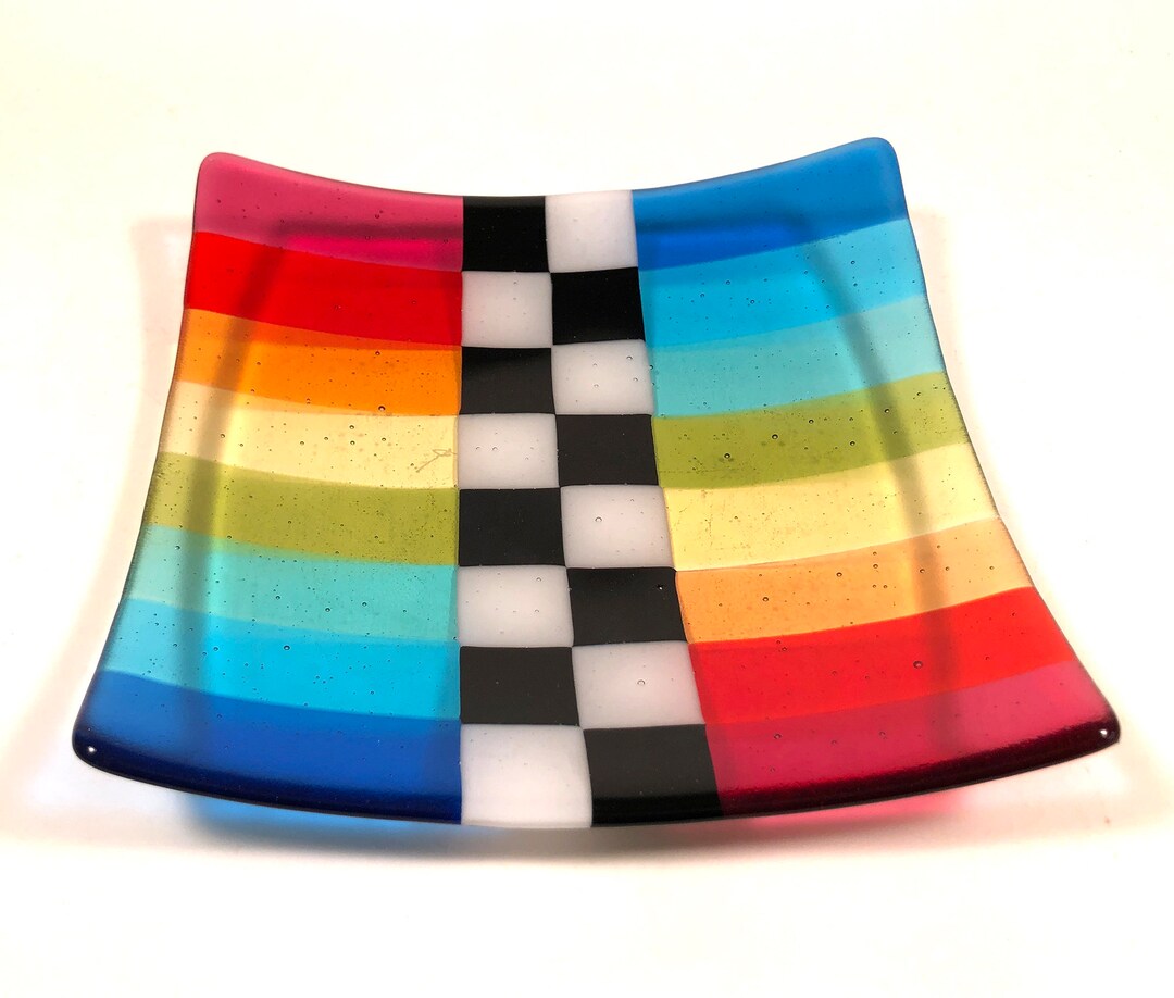Dorothy Hafner Art Glass Plate, “rainbow,” Colorful, Festive ...