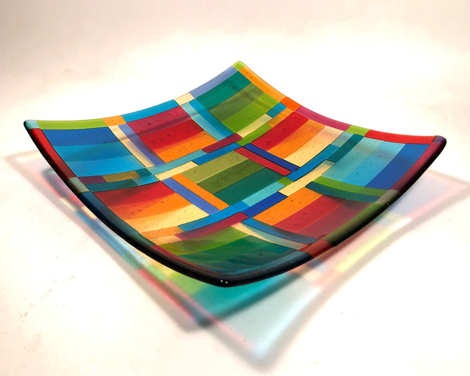 Dorothy Hafner Art Glass Platter 12 X 12 color Play - Etsy UK