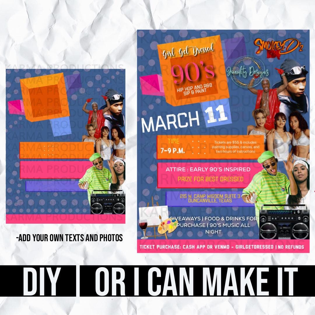 DIY 90s Hip Hop Party Flyer Template - Etsy