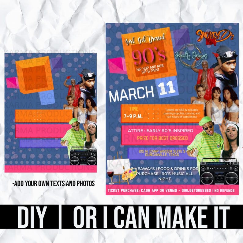 DIY 90s Hip Hop Party Flyer Template - Etsy