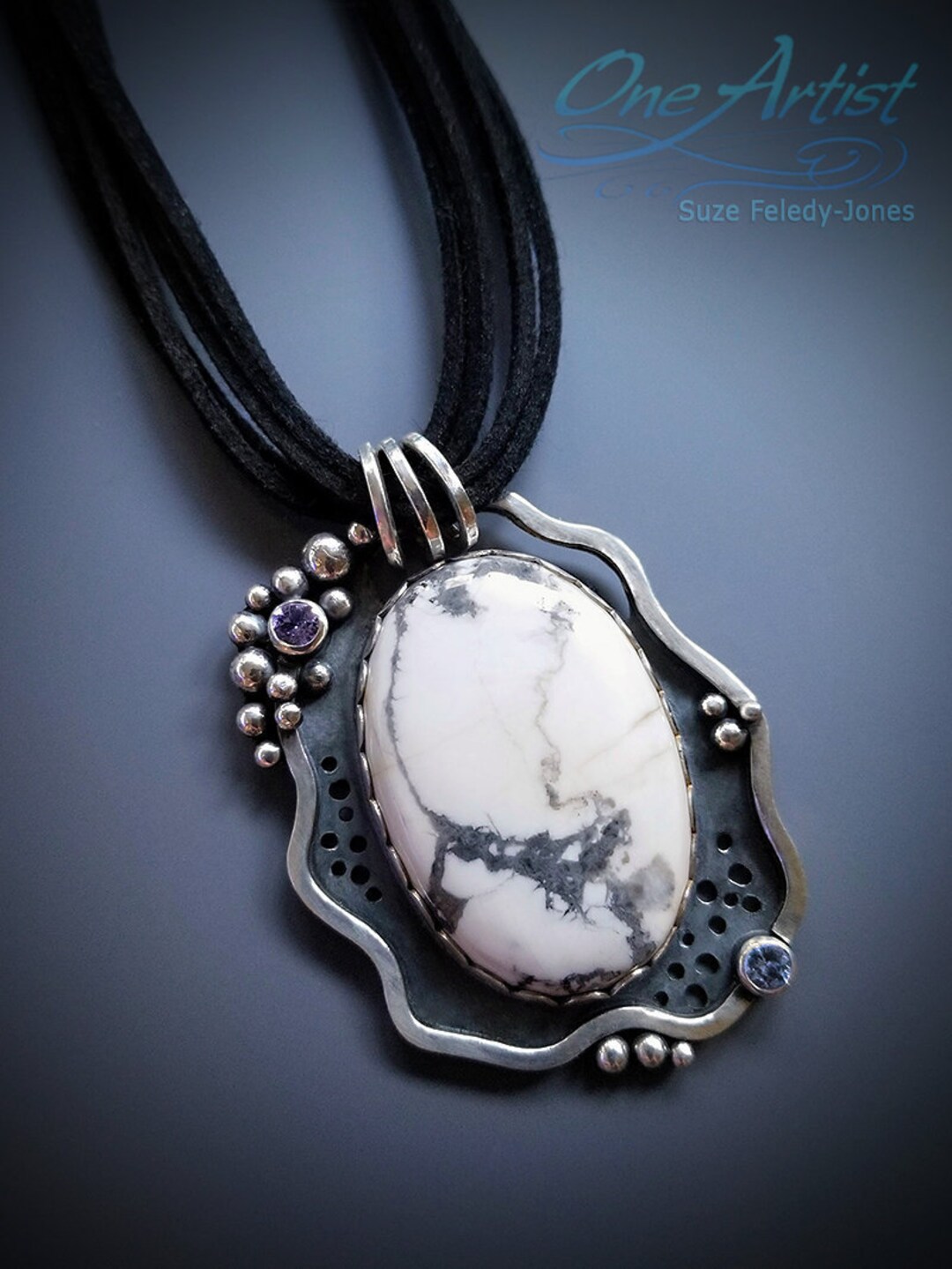 Howlite Pendant, W/ Amethyst & Topaz - Etsy