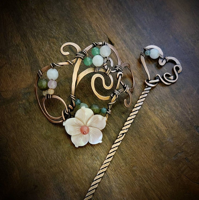 Floral Bun Pin, Crystal Hair Pin, Ponytail Holder, Large Copper - Etsy