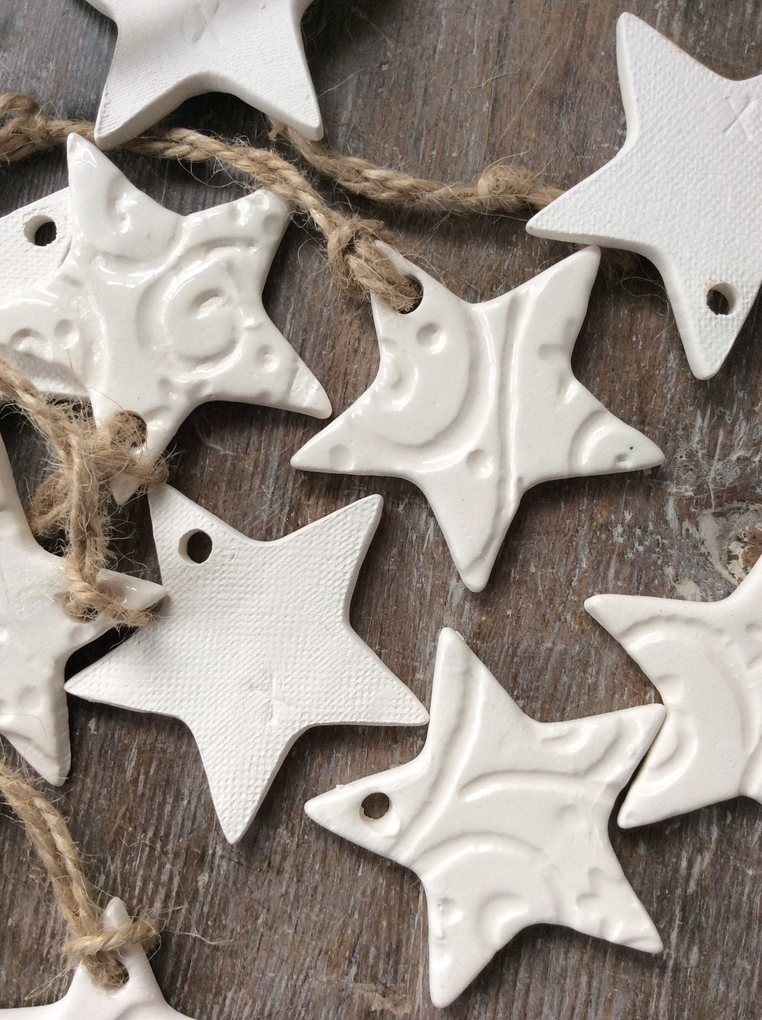 Handmade Ceramic white star ornament with swirls & stars. | Etsy