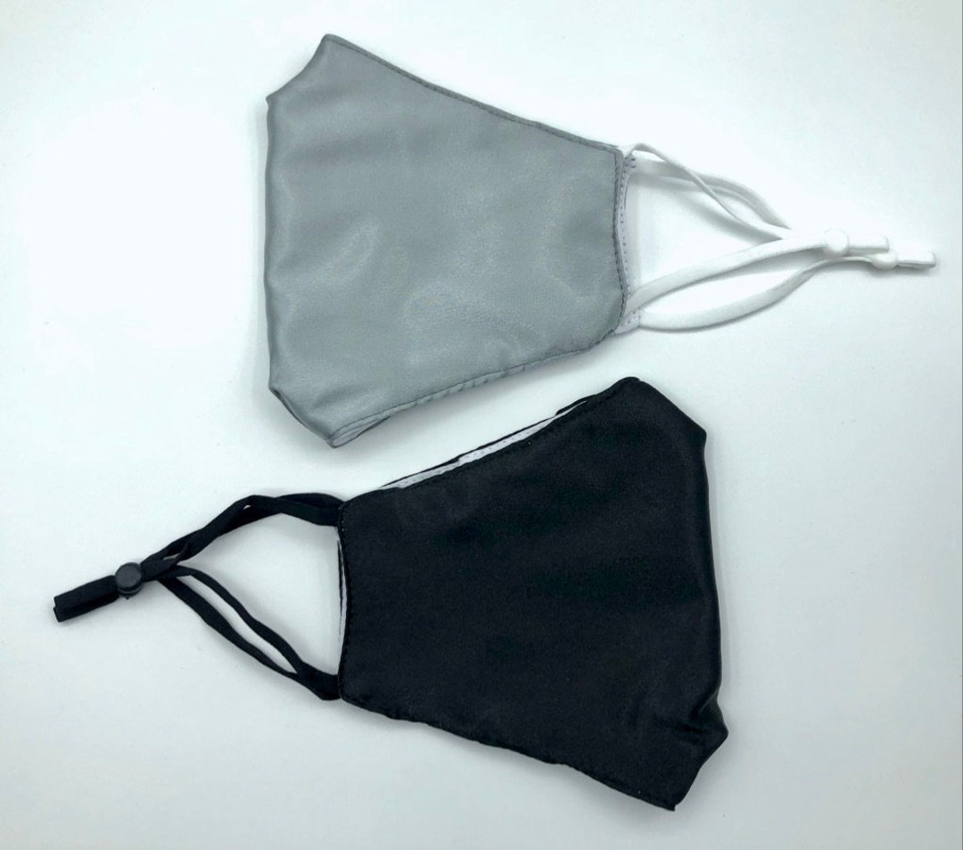 Silk Face Masks | 3 Layers | Adjustable Ear Straps | Breathable | Black ...