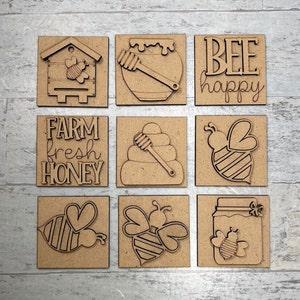 Mini Bee Tiles, Honey Bee Inserts, Leaning Ladder Mini Tiles, Bee Happy ...