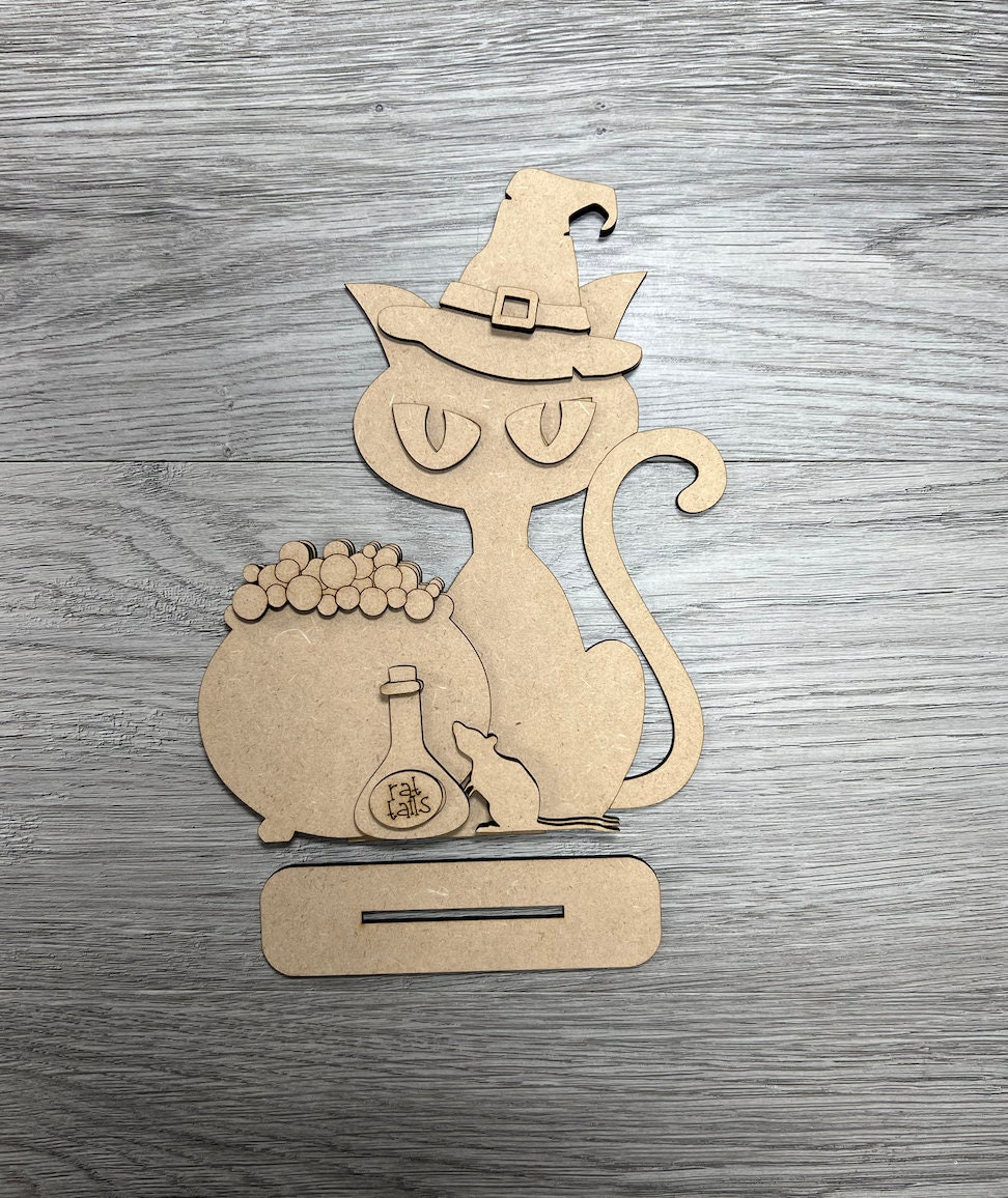 Black Cat DIY Shelf Sitter, Halloween DIY Decor, Cat Painting Craft ...