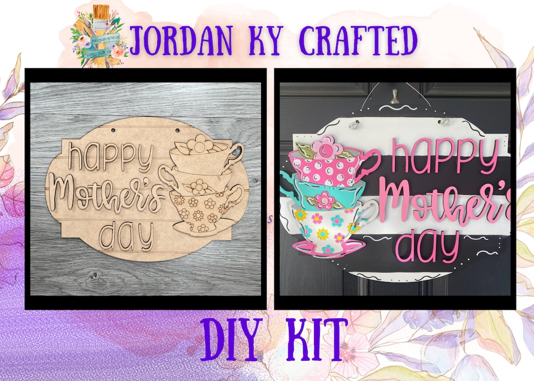Mothers Day Tea DIY Door Hanger, Stacked Teacups Display, Alice in ...