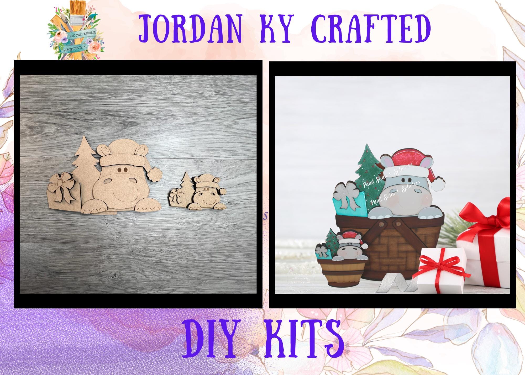 Christmas Hippo DIY Basket Insert, Hippo Flower Basket, Christmas DIY ...