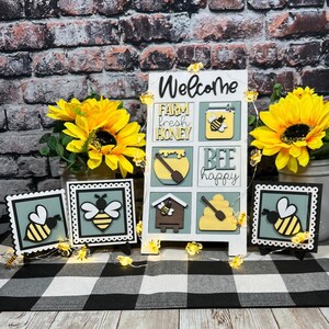 Mini Bee Tiles, Honey Bee Inserts, Leaning Ladder Mini Tiles, Bee Happy ...
