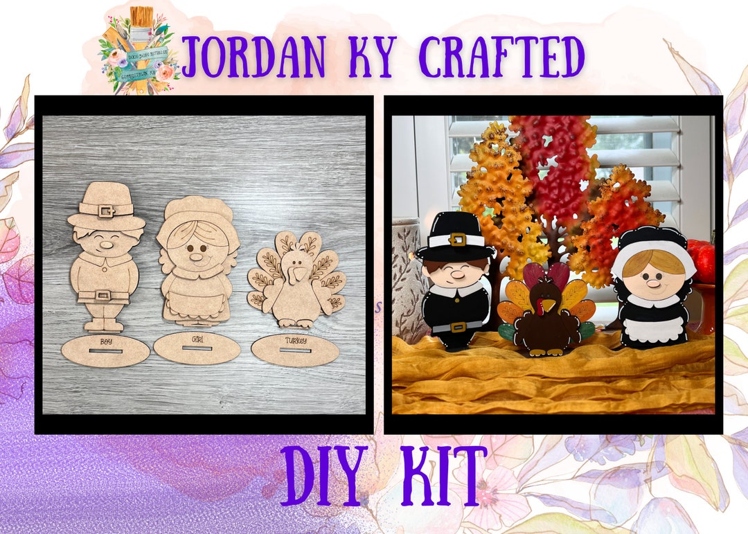 Thanksgiving DIY 3pc Set, Pilgrim Craft, Thanksgiving DIY Craft, Shelf ...