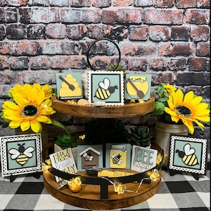 Mini Bee Tiles, Honey Bee Inserts, Leaning Ladder Mini Tiles, Bee Happy ...