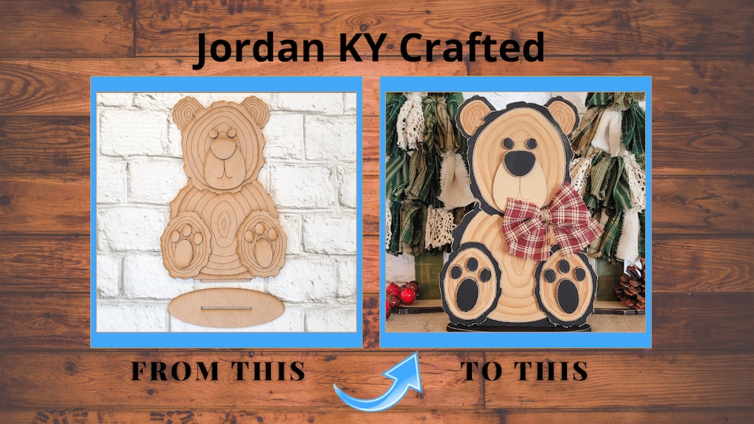 Woodslice Bear, Bear Shelf Sitter, Wood Slice Bear, DIY Bear Kit, Bear ...