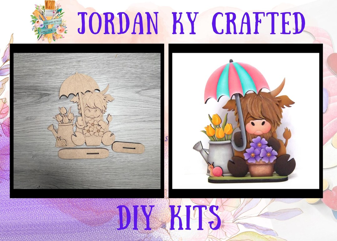 Highland Cow Spring DIY Sitter, Highland Cow Spring Flowers Shelf ...