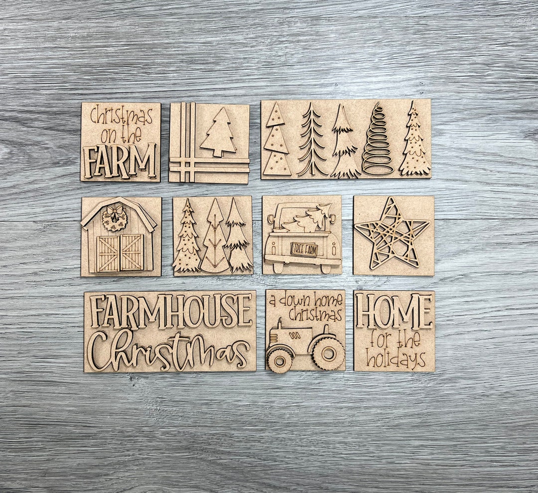 Mini Farmhouse Christmas Tree DIY Tiles, Tiny Christmas Inserts ...