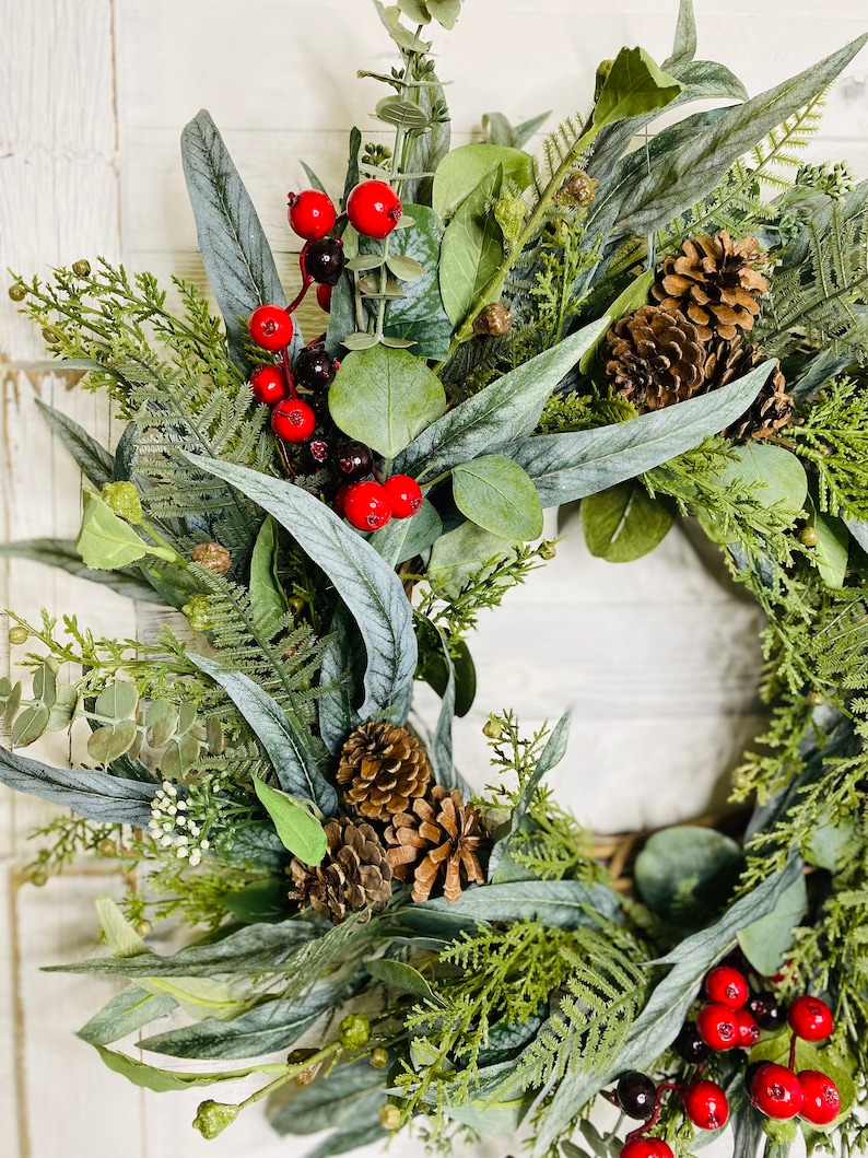 Winter Woodland Wreath With Red Berries Winter Wreath for - Etsy