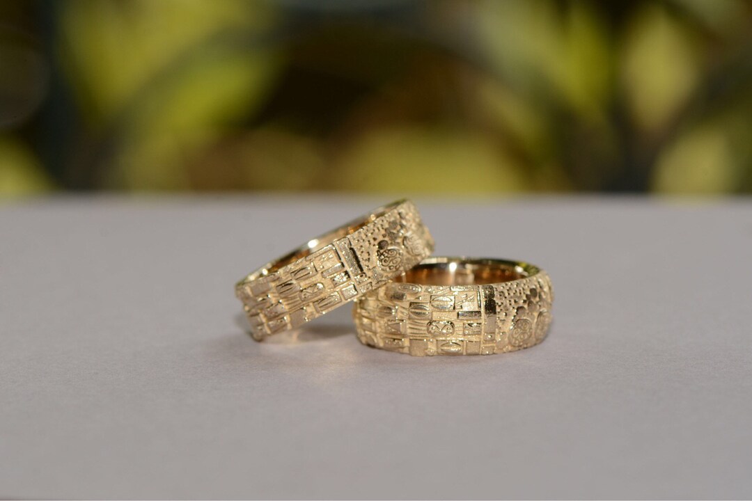 Klimt-inspired Gold Ring With Mosaic Design, Couples Wedding Bands - Etsy